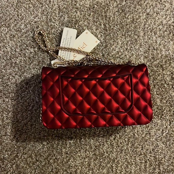Le Miel | Bags | Le Miel Matte Ruby Red Jelly Quilted Gold Chain Link ...